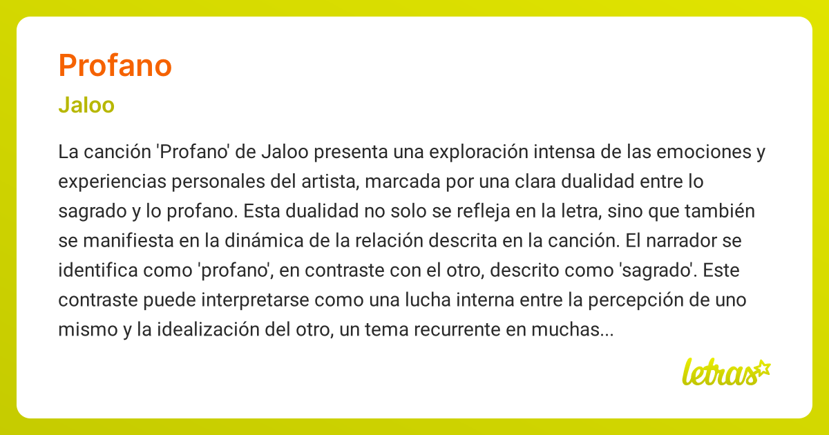 Significado de la canción PROFANO (Jaloo) - LETRAS.COM