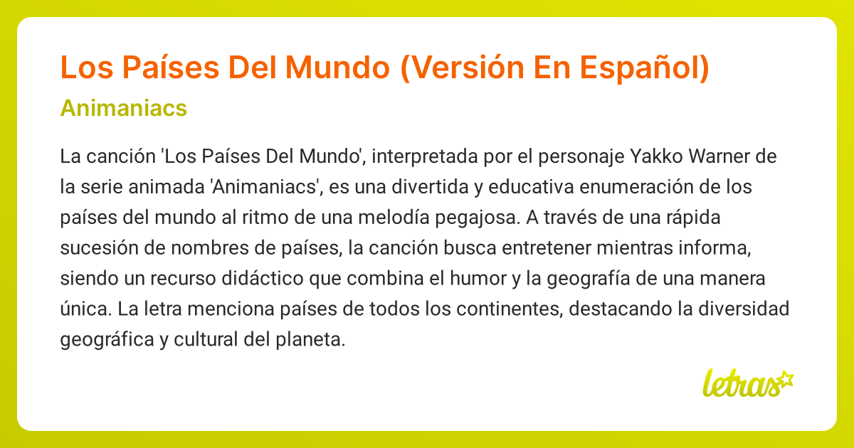 Significado de la canción Los Países Del Mundo (Versión En Español ...