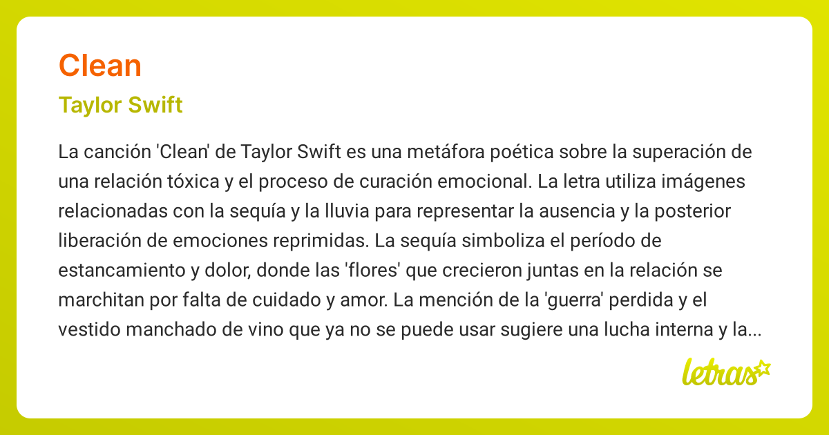 Significado de la canción CLEAN (Taylor Swift) - LETRAS.COM