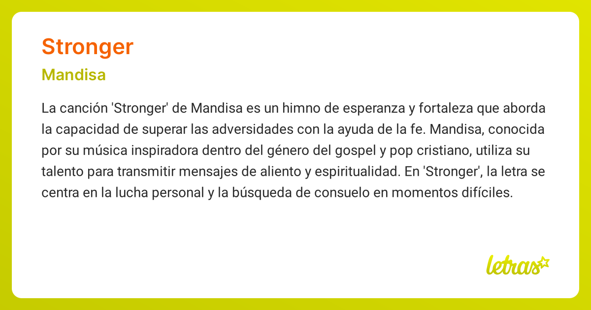 Significado de la canción STRONGER (Mandisa) - LETRAS.COM