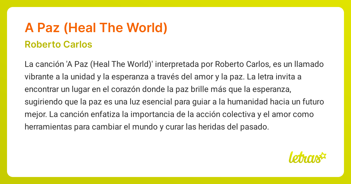 Significado de la canción A PAZ (HEAL THE WORLD) (Roberto Carlos ...