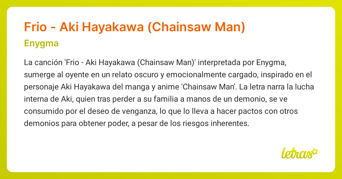 Significado de la canción Frio - Aki Hayakawa (Chainsaw Man) (Enygma ...