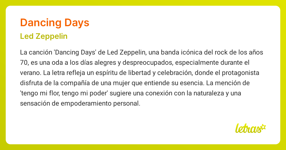 Significado de la canción DANCING DAYS (Led Zeppelin) - LETRAS.COM