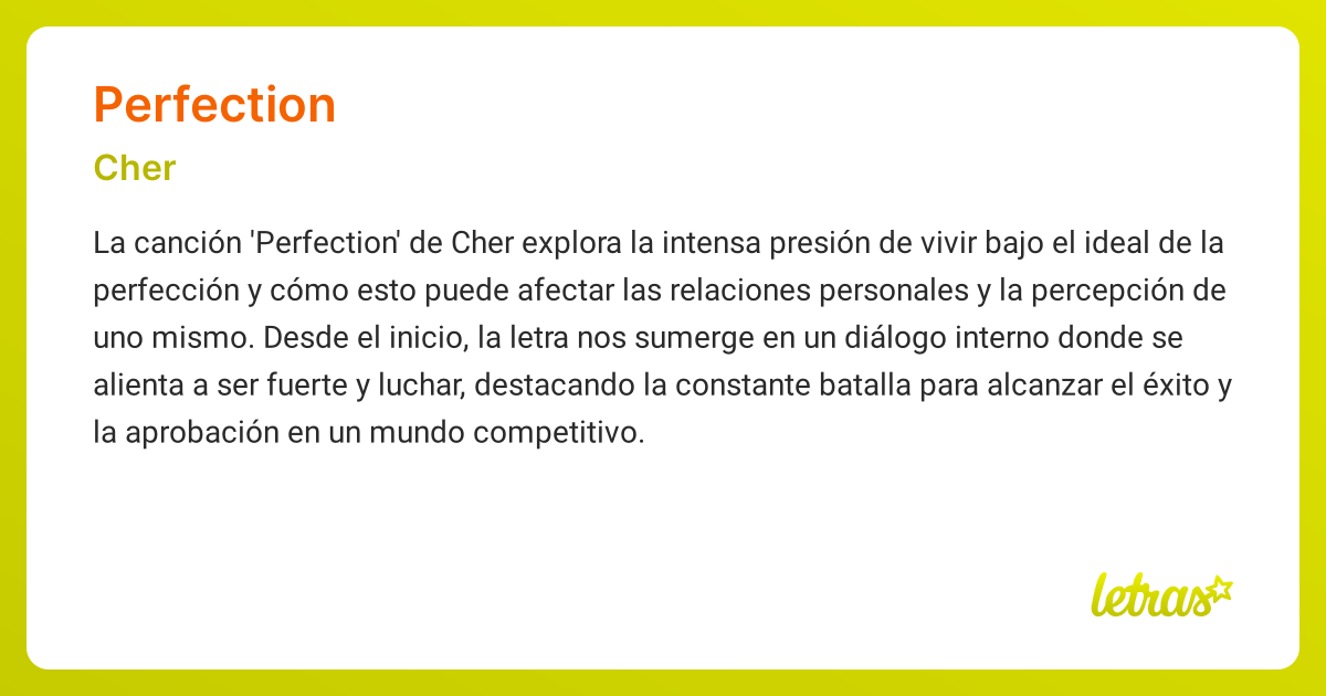 Significado de la canción PERFECTION (Cher) - LETRAS.COM