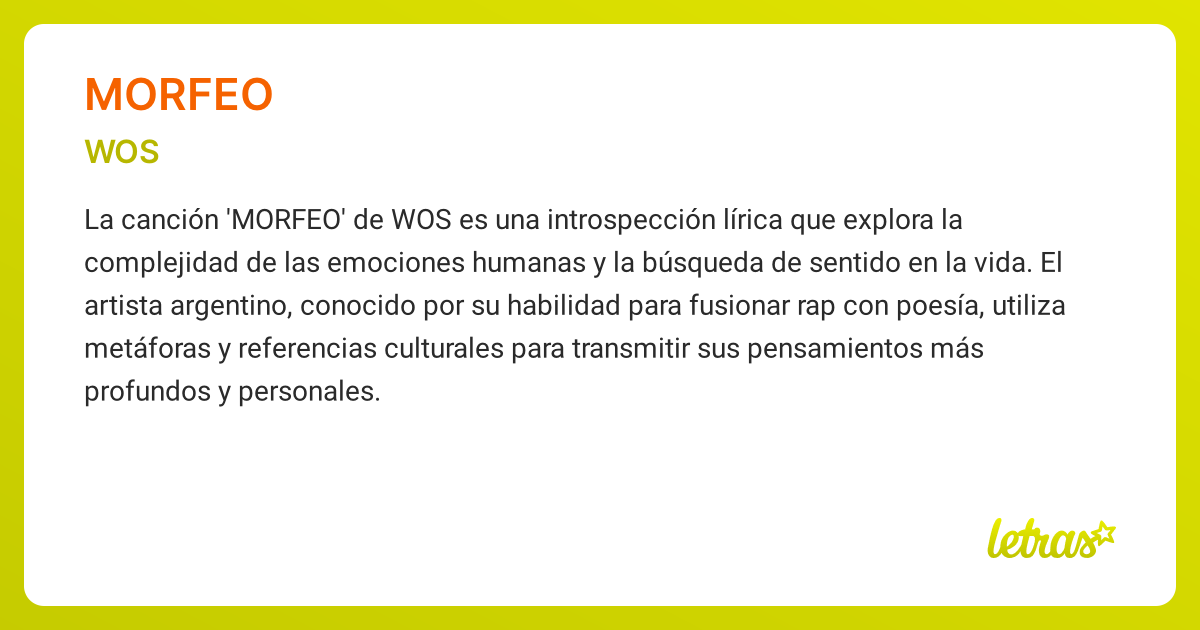 Significado de la canción MORFEO (WOS) - LETRAS.COM