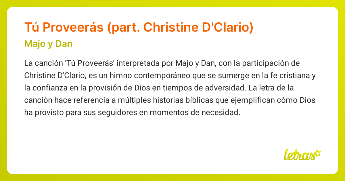 Significado de la canción Tú Proveerás (part. Christine D'Clario) (Majo ...