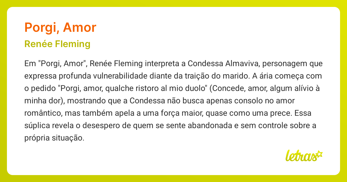 Significado da música PORGI, AMOR (Renée Fleming) - LETRAS.MUS.BR