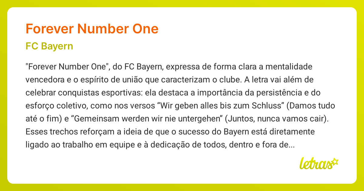Significado da música FOREVER NUMBER ONE (FC Bayern) - LETRAS.MUS.BR