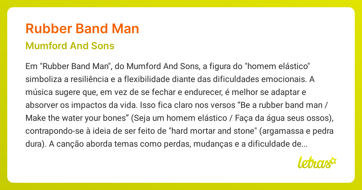 Significado da música RUBBER BAND MAN (Mumford And Sons) - LETRAS.MUS.BR