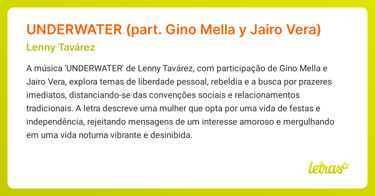 Significado da música UNDERWATER (part. Gino Mella y Jairo Vera) (Lenny ...