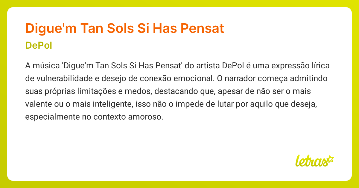 Significado da música DIGUE'M TAN SOLS SI HAS PENSAT (DePol) - LETRAS ...