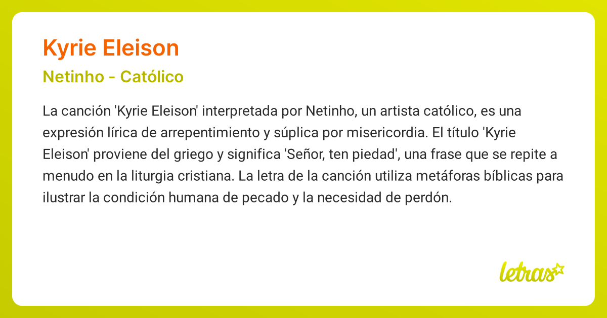 Significado de la canción KYRIE ELEISON (Netinho - Católico) - LETRAS.COM