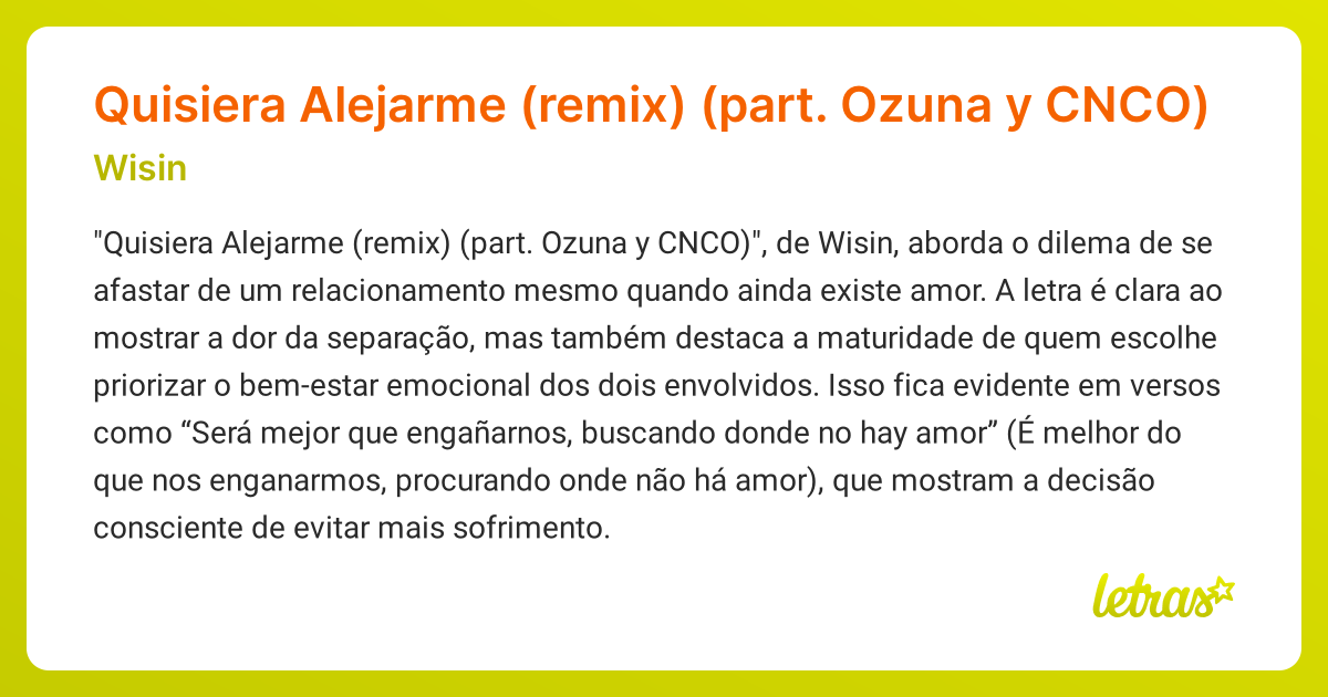 Significado da música Quisiera Alejarme (remix) (part. Ozuna y CNCO ...