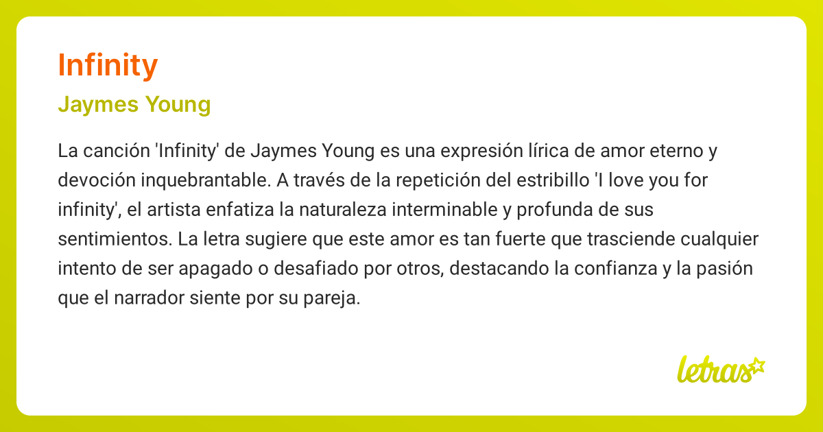 Significado de la canción INFINITY (Jaymes Young) - LETRAS.COM