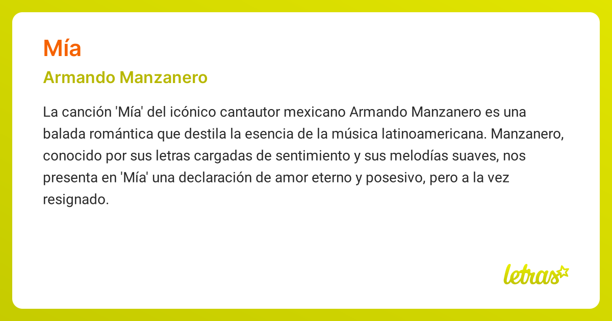 Significado de la canción MÍA (Armando Manzanero) - LETRAS.COM