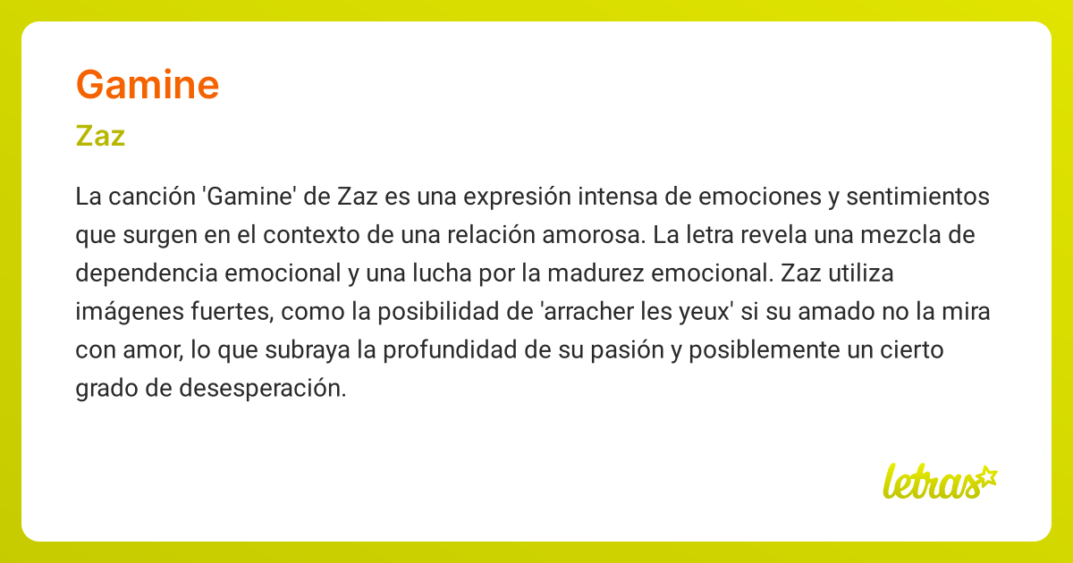 Significado de la canción GAMINE (Zaz) - LETRAS.COM