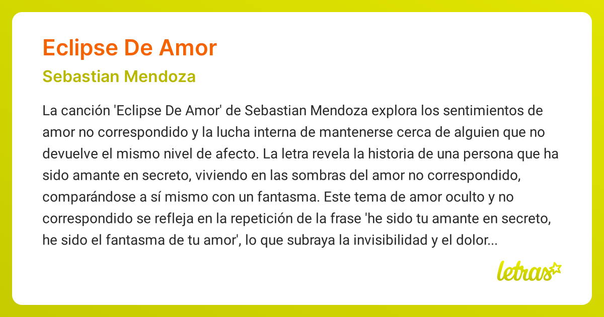 Significado de la canción ECLIPSE DE AMOR (Sebastian Mendoza) - LETRAS.COM