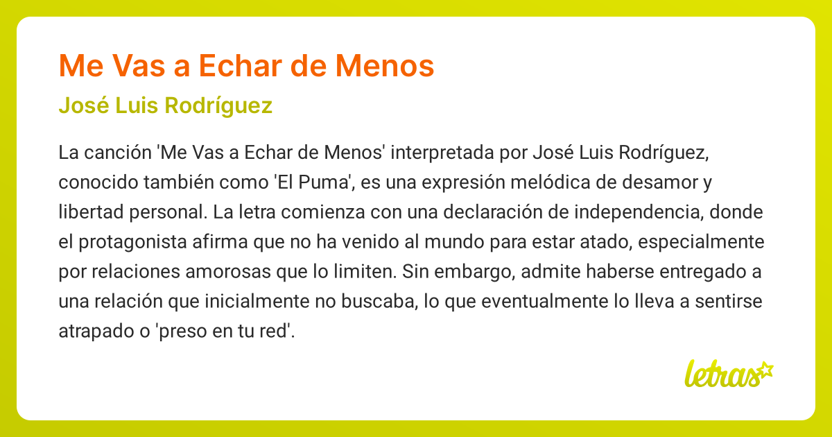Significado de la canción ME VAS A ECHAR DE MENOS (José Luis Rodríguez ...