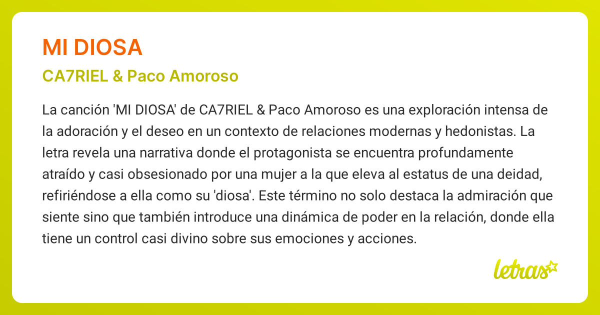 Significado de la canción MI DIOSA (CA7RIEL & Paco Amoroso) - LETRAS.COM