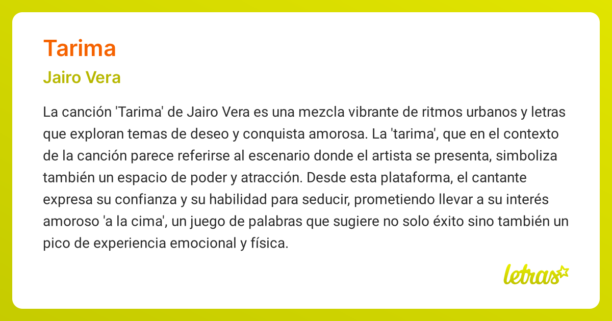 Significado de la canción TARIMA (Jairo Vera) - LETRAS.COM