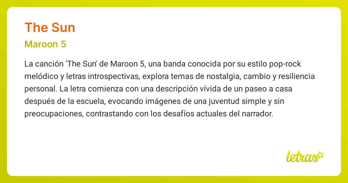 Significado de la canción THE SUN (Maroon 5) - LETRAS.COM