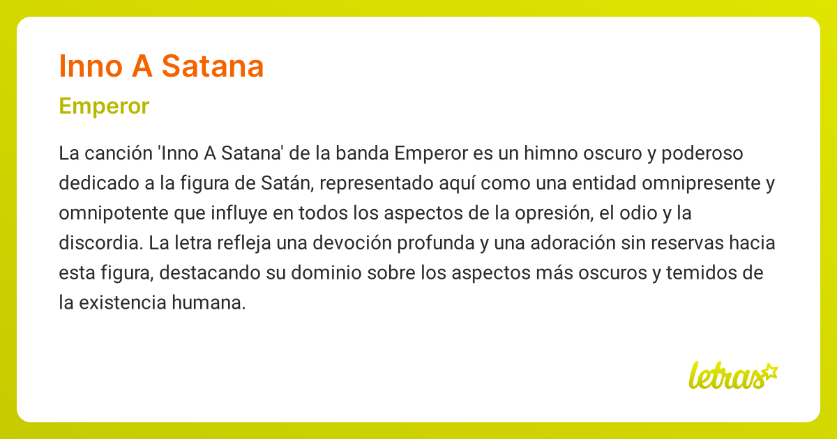Significado de la canción INNO A SATANA (Emperor) - LETRAS.COM