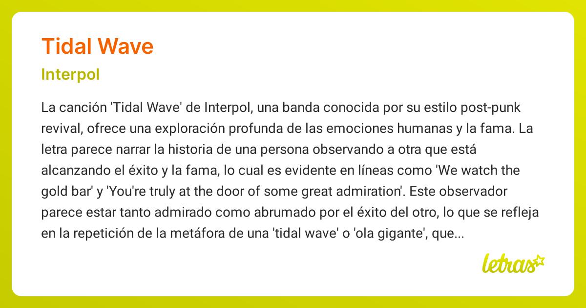 Significado de la canción TIDAL WAVE (Interpol) - LETRAS.COM