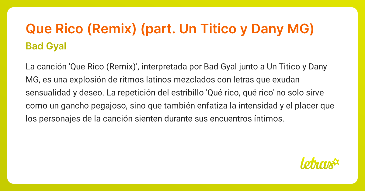 Significado de la canción Que Rico (Remix) (part. Un Titico y Dany MG ...
