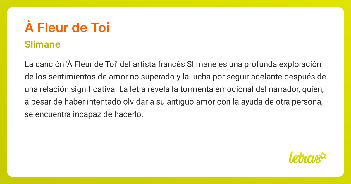 Significado de la canción À FLEUR DE TOI (Slimane) - LETRAS.COM