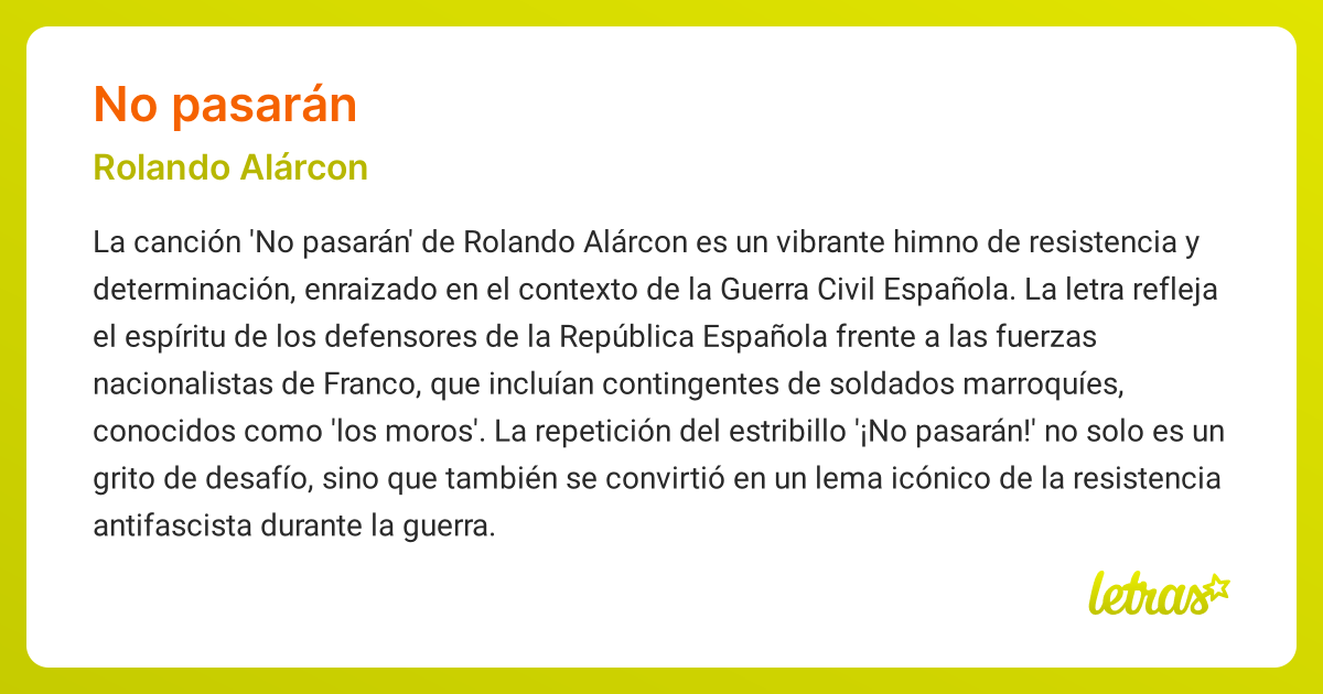 Significado de la canción NO PASARÁN (Rolando Alárcon) - LETRAS.COM