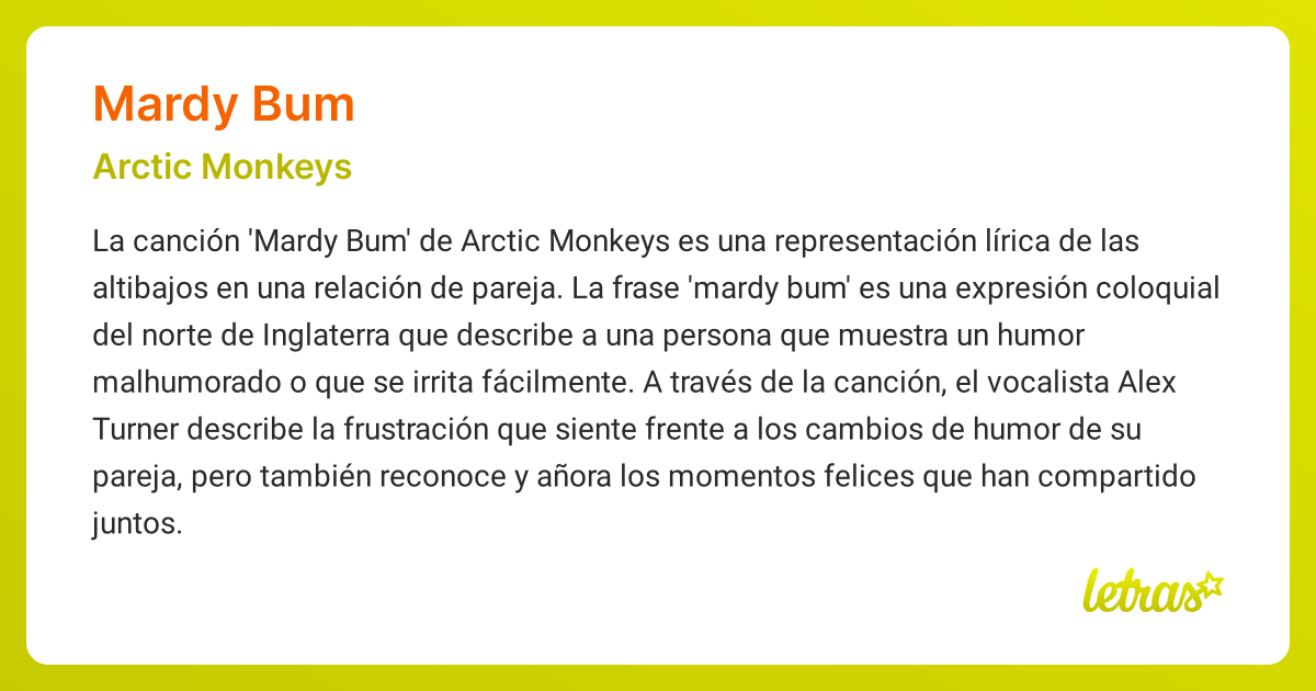Significado de la canción MARDY BUM (Arctic Monkeys) - LETRAS.COM