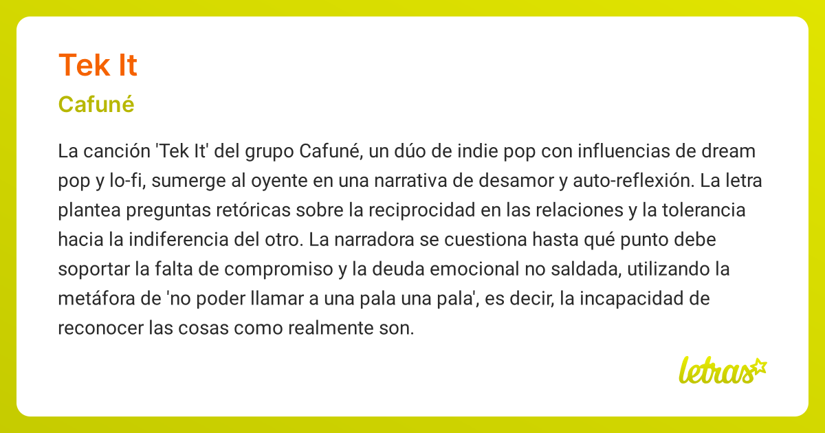 Significado de la canción TEK IT (Cafuné) - LETRAS.COM