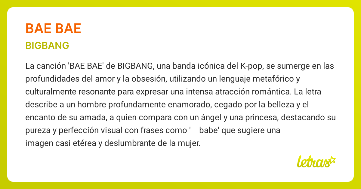 Significado de la canción BAE BAE (BIGBANG) - LETRAS.COM