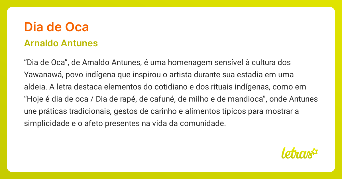 Significado da música DIA DE OCA (Arnaldo Antunes) - LETRAS.MUS.BR