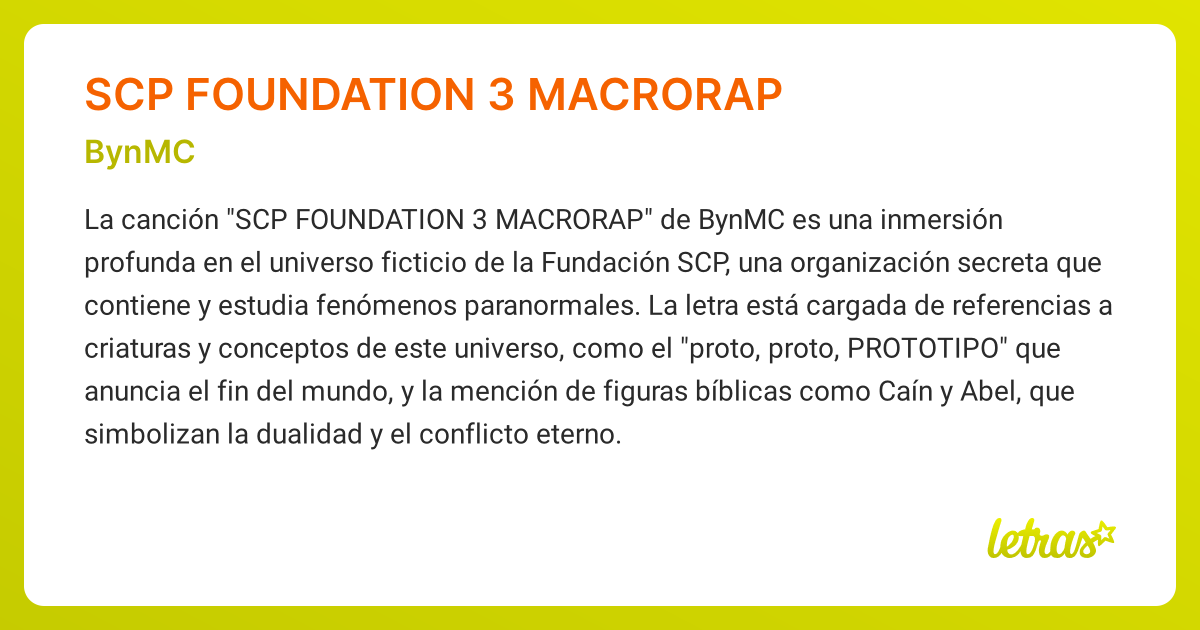 Significado de la canción SCP FOUNDATION 3 MACRORAP (BynMC) - LETRAS.COM