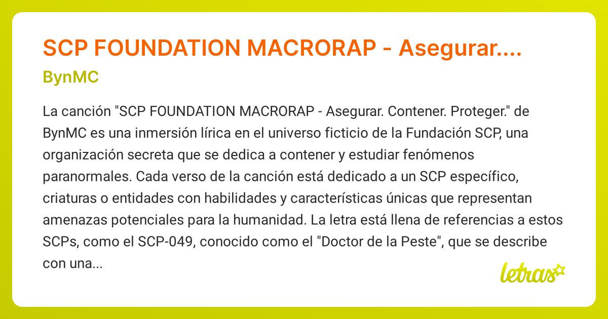 Significado de la canción SCP FOUNDATION MACRORAP - Asegurar. Contener ...