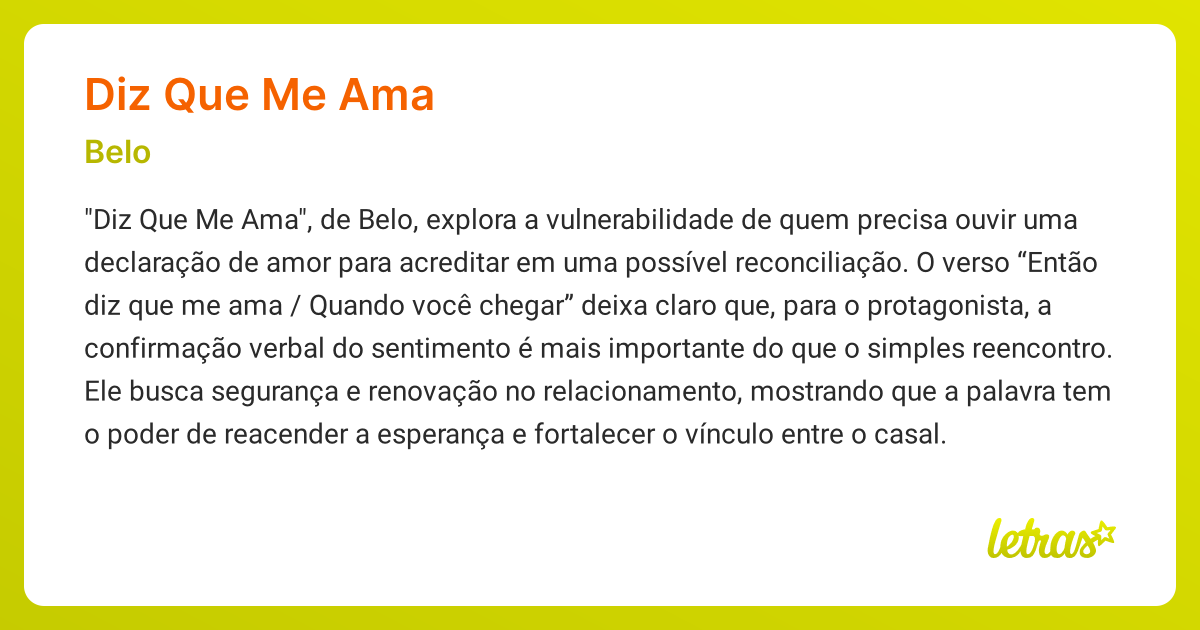 Significado da música DIZ QUE ME AMA (Belo) - LETRAS.MUS.BR