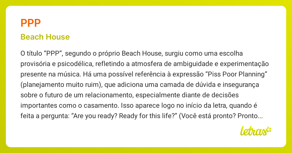 Significado da música PPP (Beach House) - LETRAS.MUS.BR