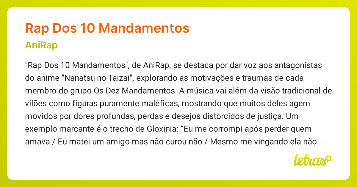 Significado da música RAP DOS 10 MANDAMENTOS (AniRap) - LETRAS.MUS.BR