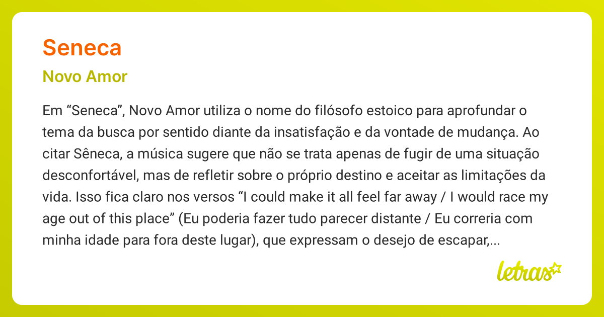 Significado da música SENECA (Novo Amor) - LETRAS.MUS.BR