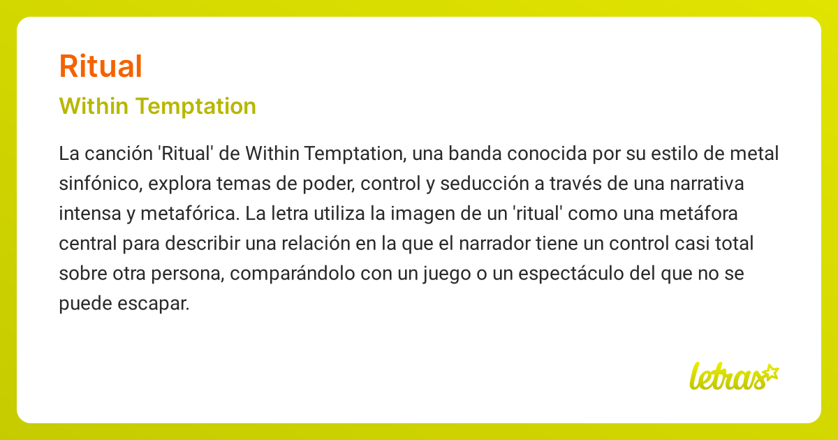 Significado de la canción RITUAL (Within Temptation) - LETRAS.COM