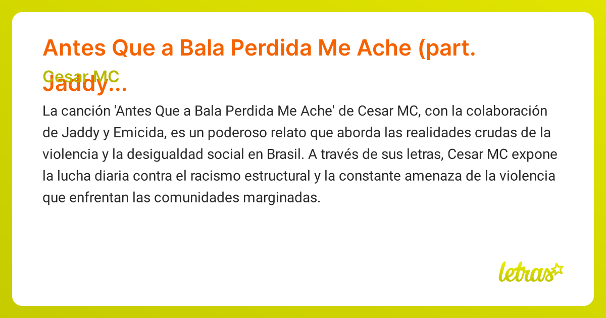 Significado de la canción Antes Que a Bala Perdida Me Ache (part. Jaddy ...
