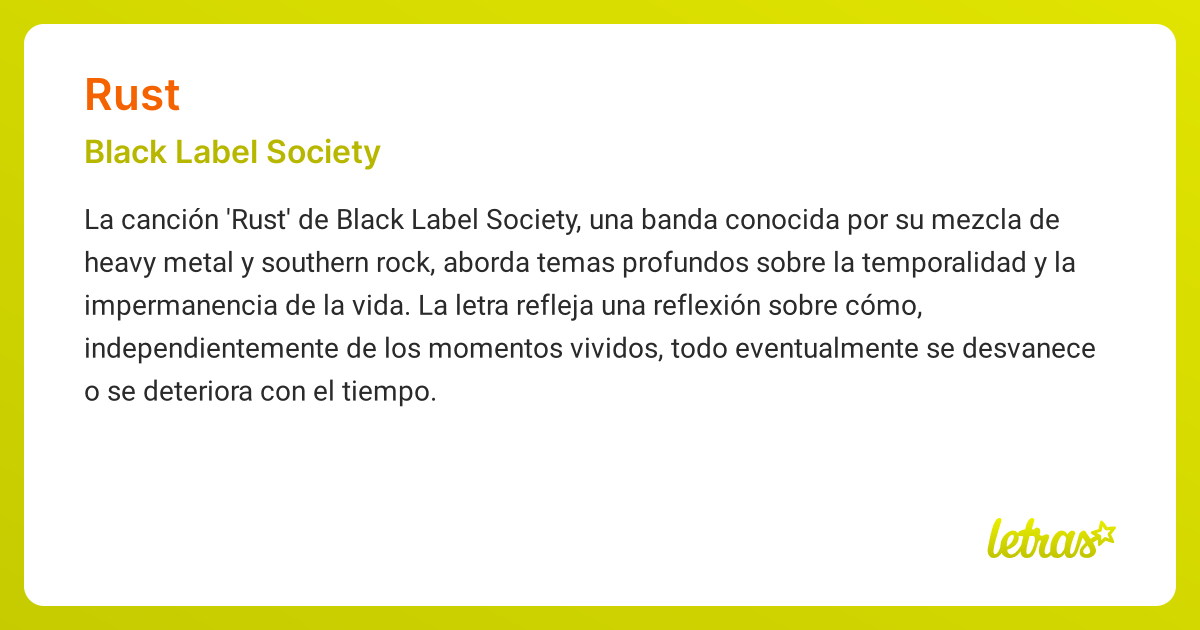 Significado de la canción RUST (Black Label Society) - LETRAS.COM