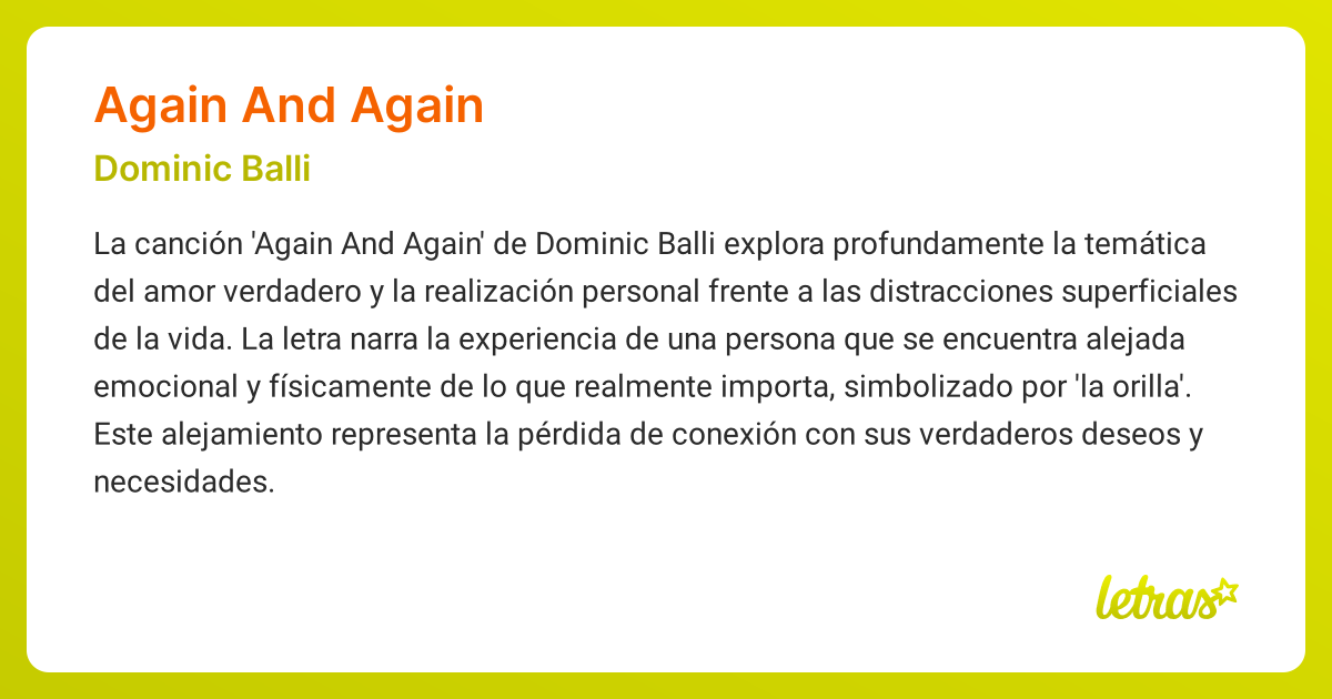 Significado de la canción AGAIN AND AGAIN (Dominic Balli) - LETRAS.COM