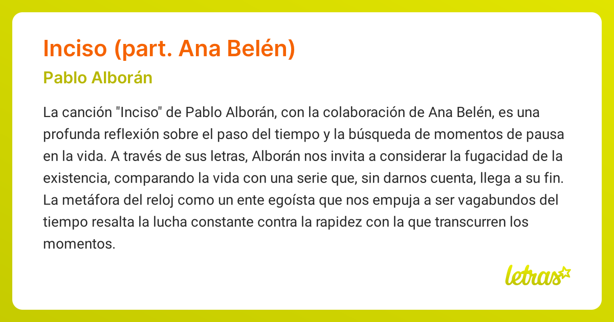 Significado de la canción INCISO (PART. ANA BELÉN) (Pablo Alborán ...