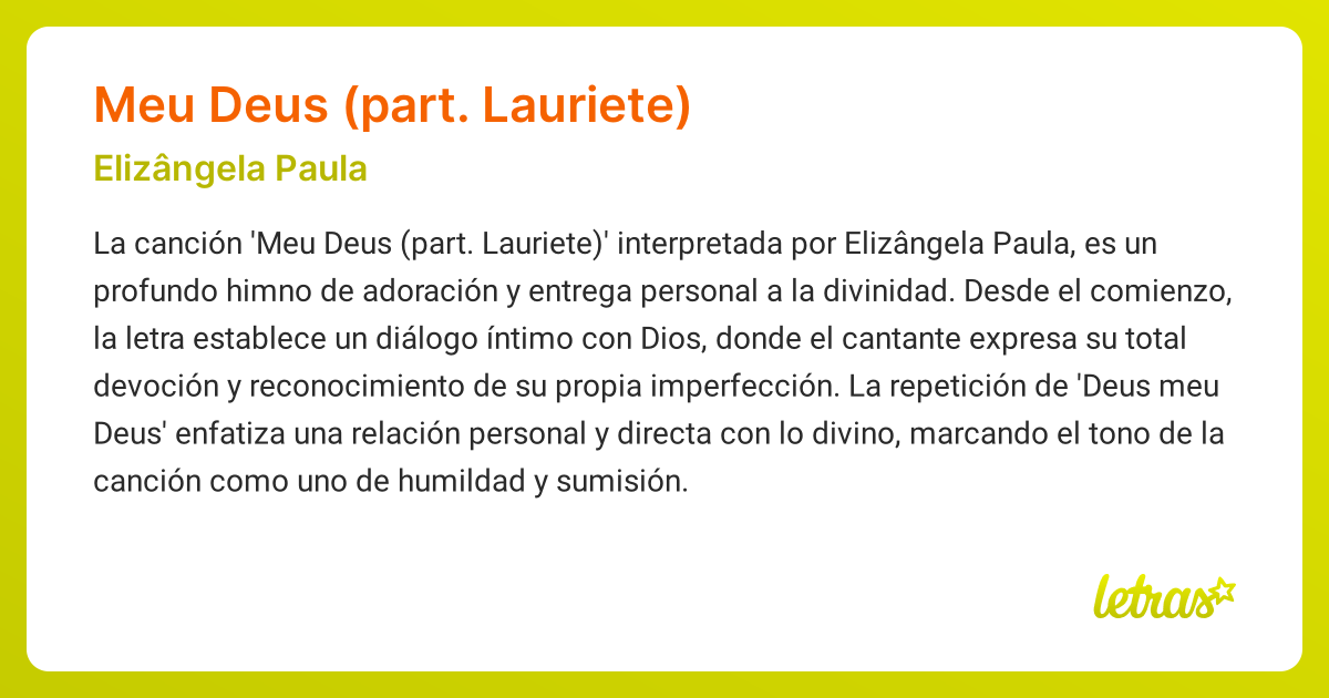Significado de la canción MEU DEUS (PART. LAURIETE) (Elizângela Paula ...
