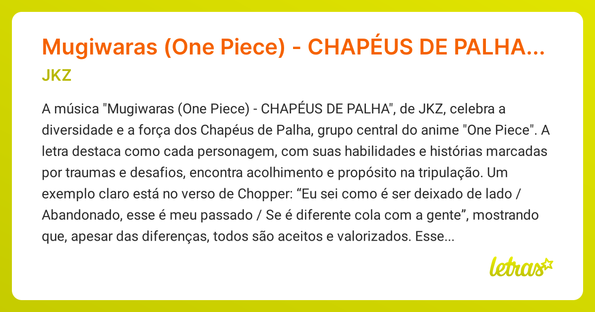 Significado da música Mugiwaras (One Piece) - CHAPÉUS DE PALHA (part ...