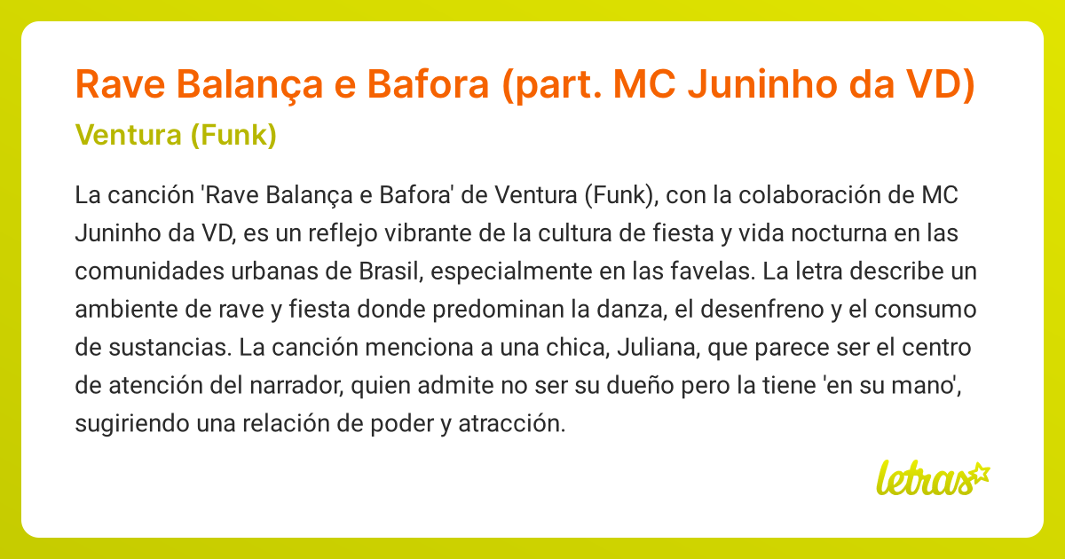 Significado de la canción Rave Balança e Bafora (part. MC Juninho da VD ...