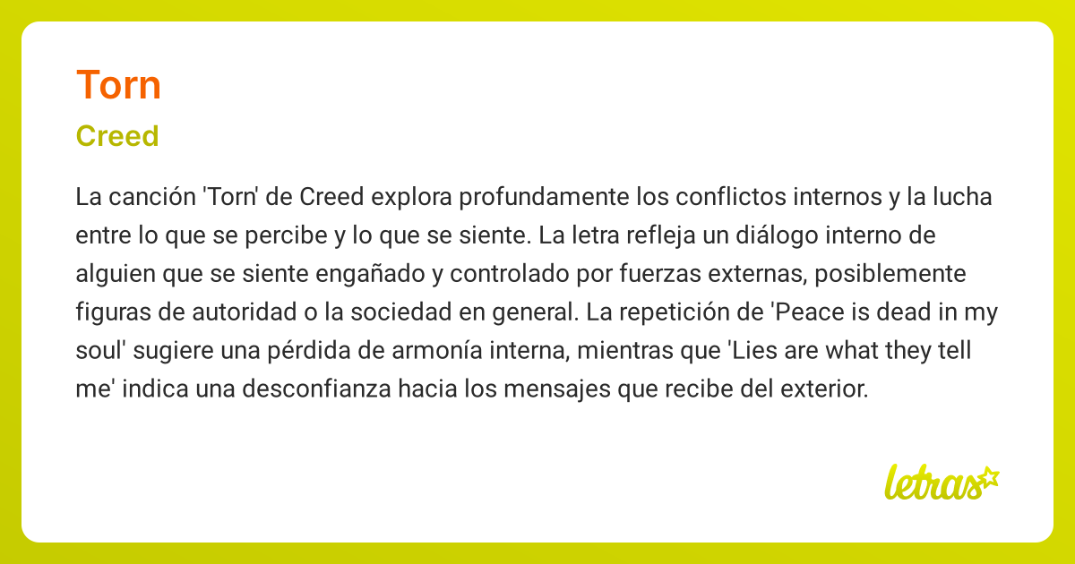 Significado de la canción TORN (Creed) - LETRAS.COM