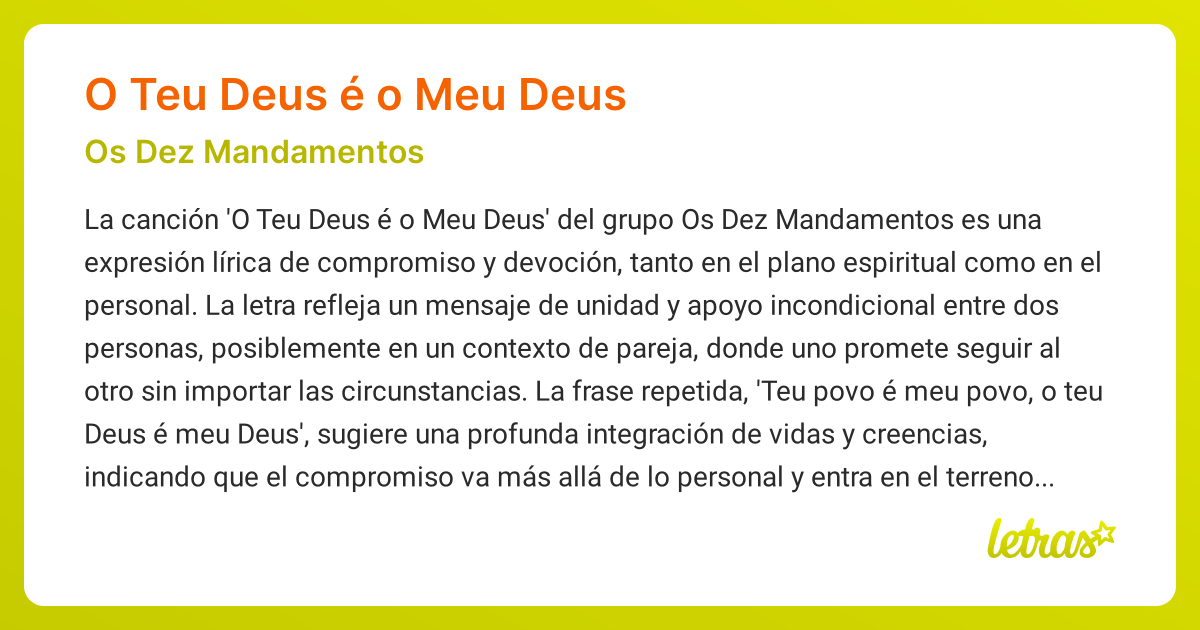 Significado de la canción O TEU DEUS É O MEU DEUS (Os Dez Mandamentos ...